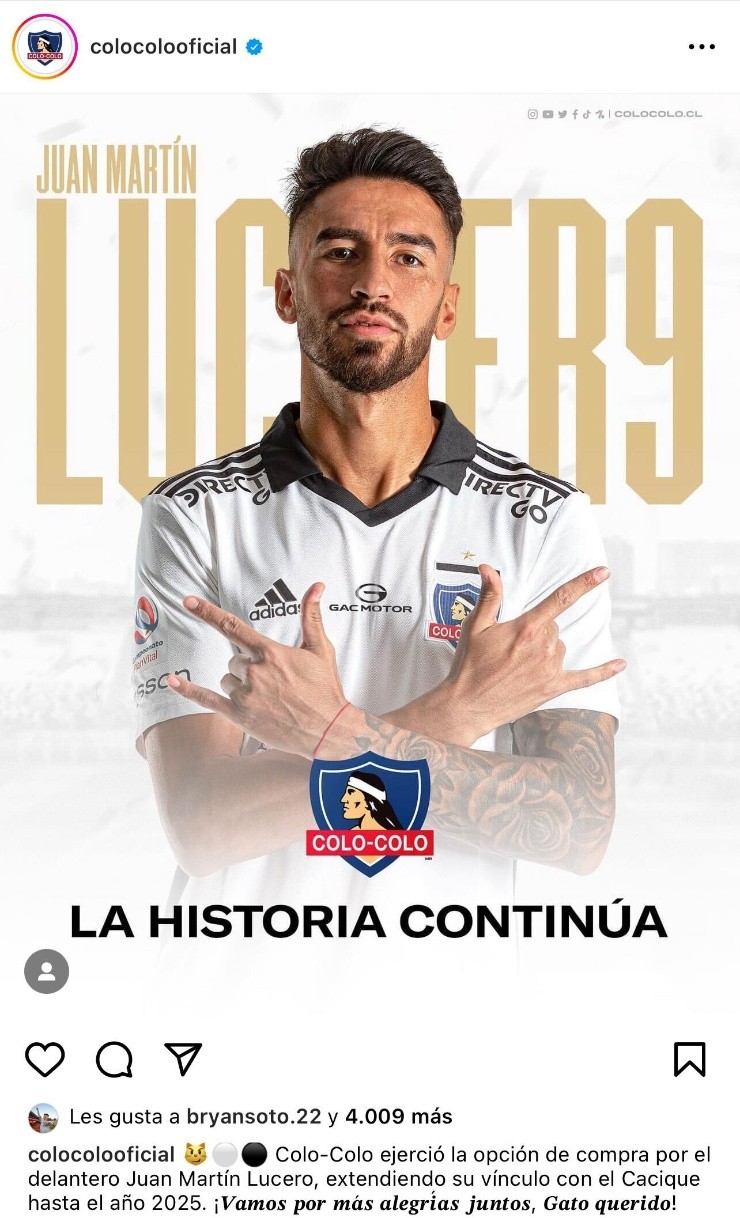 Colo Colo confirma la compra de Juan Martín Lucero y contrato hasta 2025